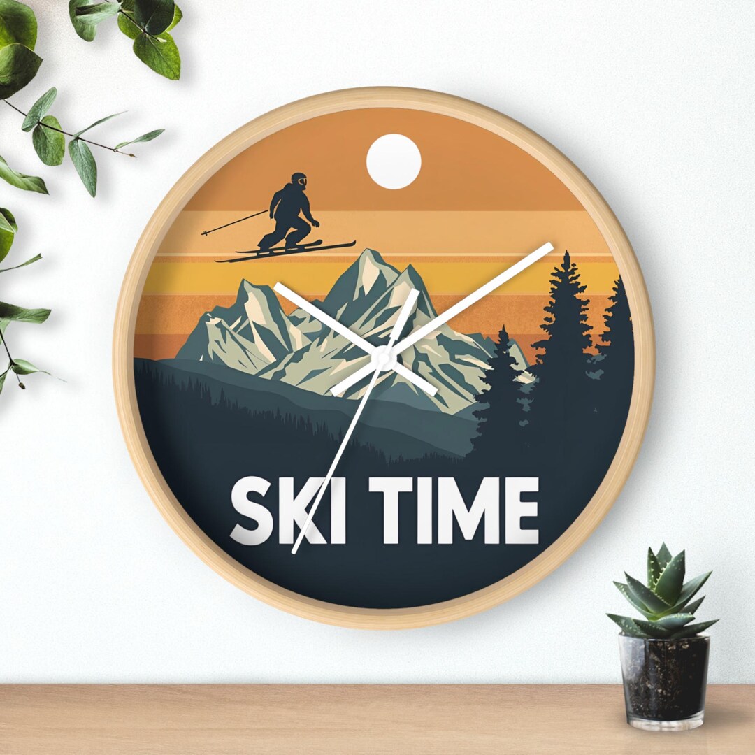 Ski Time Ski Clock Mountain Ski Clock Winter Sports Ski Clock Alpine ...