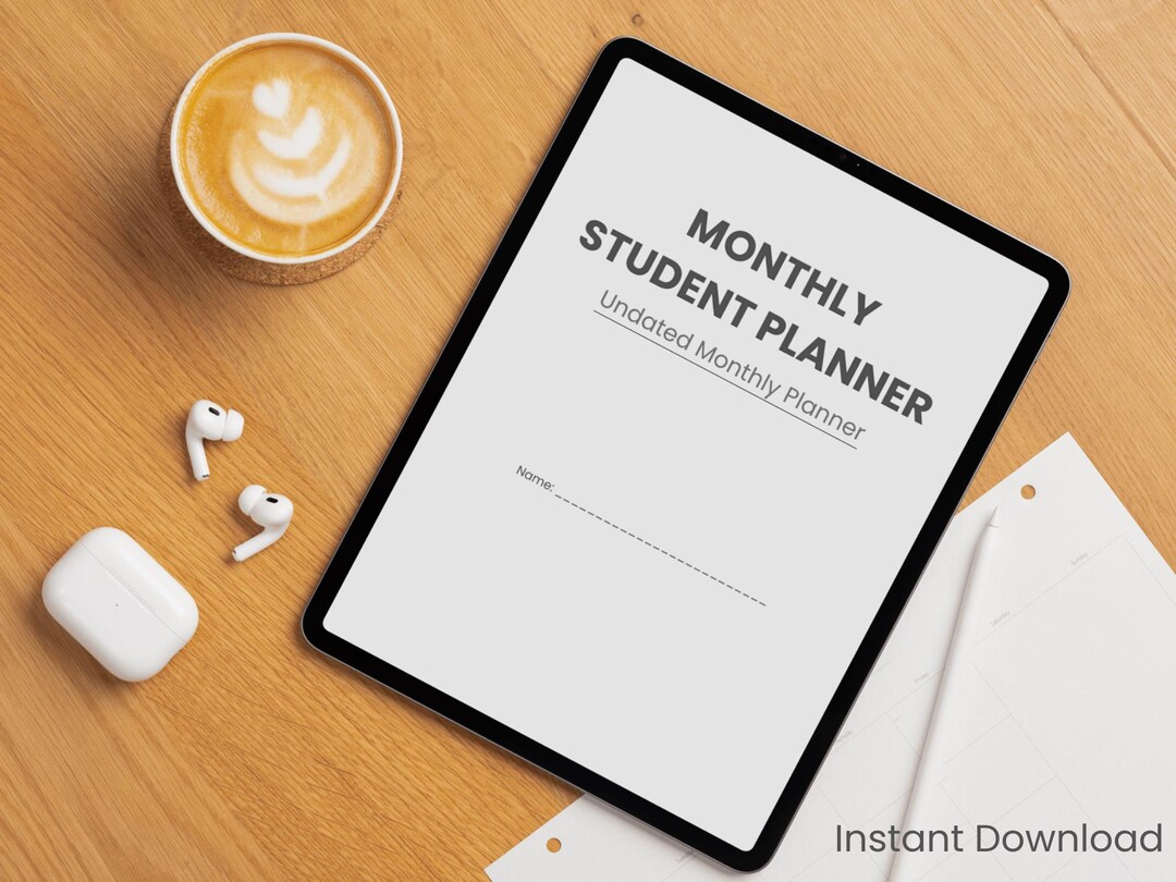 Monthly Student Planner Printable, Undated, Minimal Calendar and Notes ...