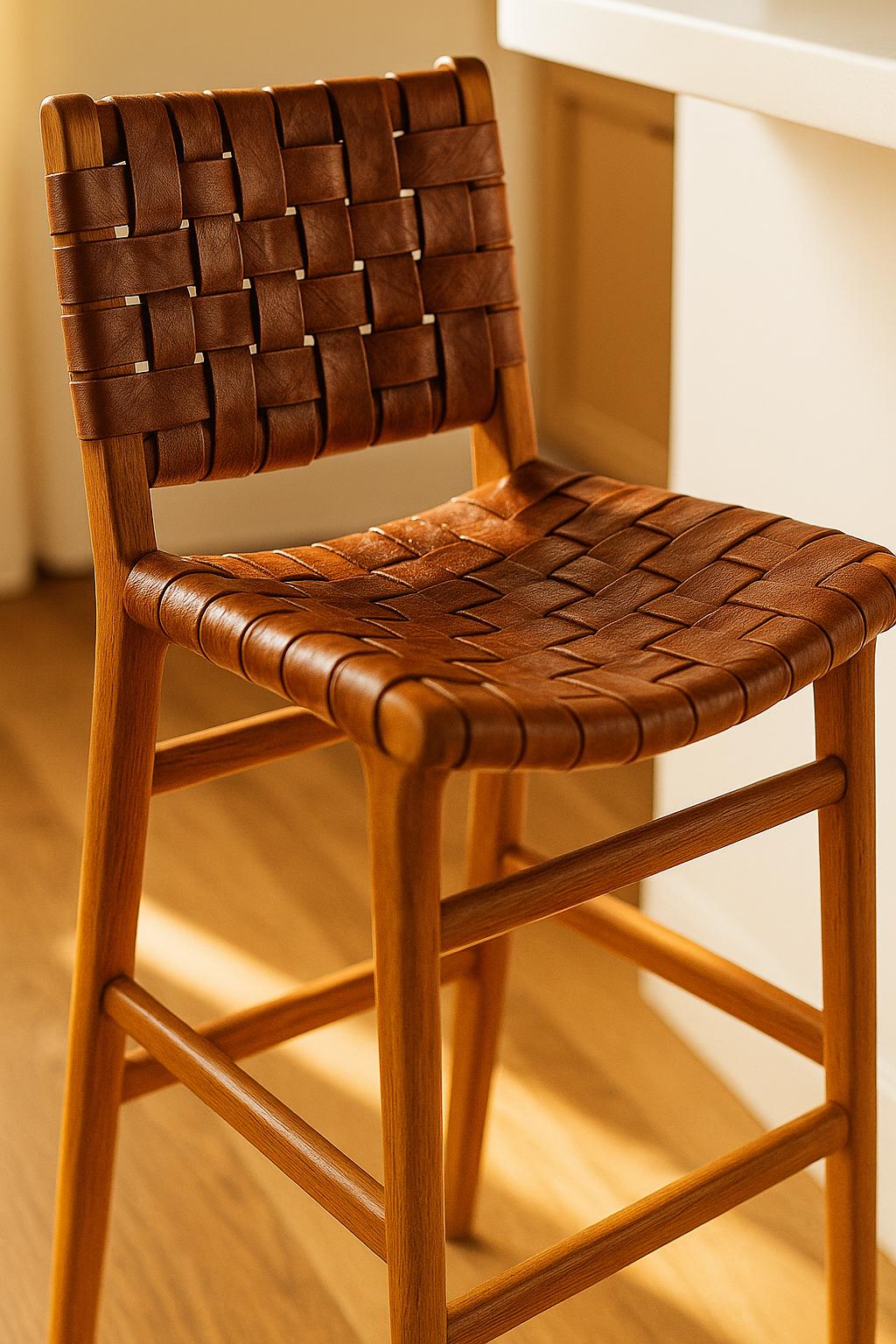 Woven Leather Counter Stools