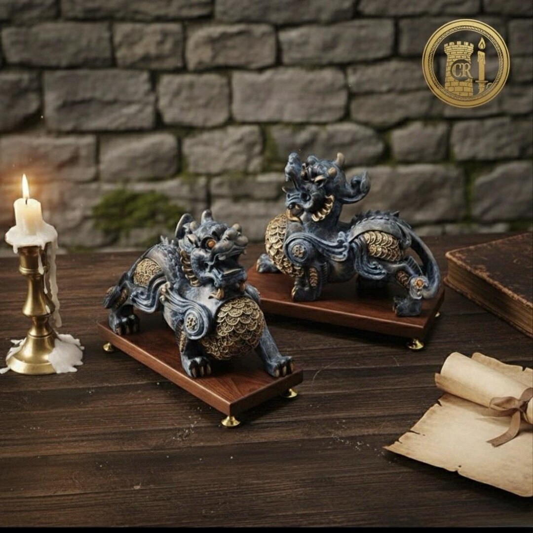Handcrafted Pixiu Dragon Statue – Antique Blue Resin Feng Shui Decor - Etsy