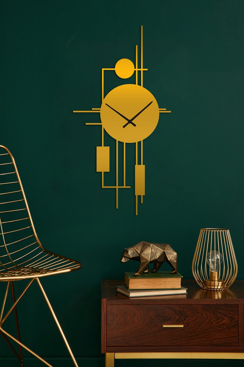 Geometrische wandklok, moderne metalen wandkunst klok, minimalistisch ...
