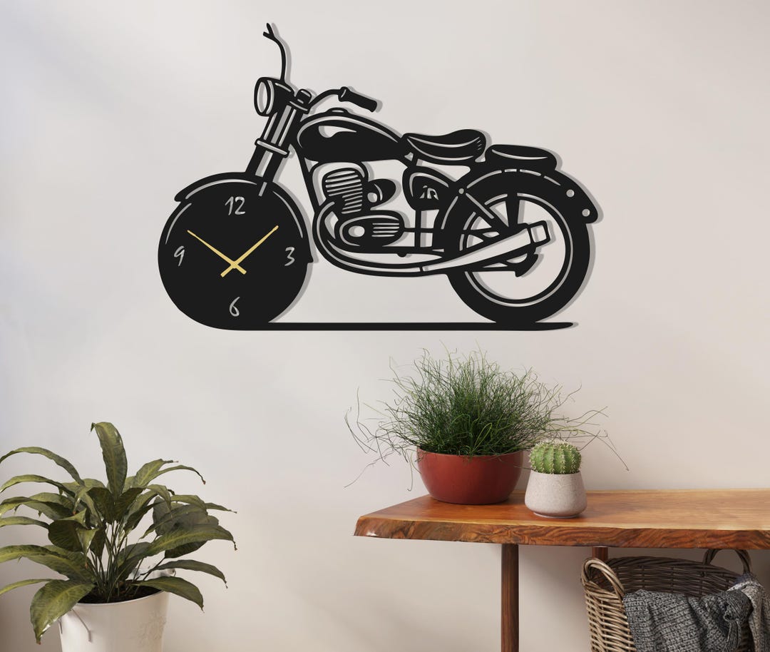 Vintage Motorcycle Wall Clock, Metal Biker Wall Decor, Retro Bike Steel ...