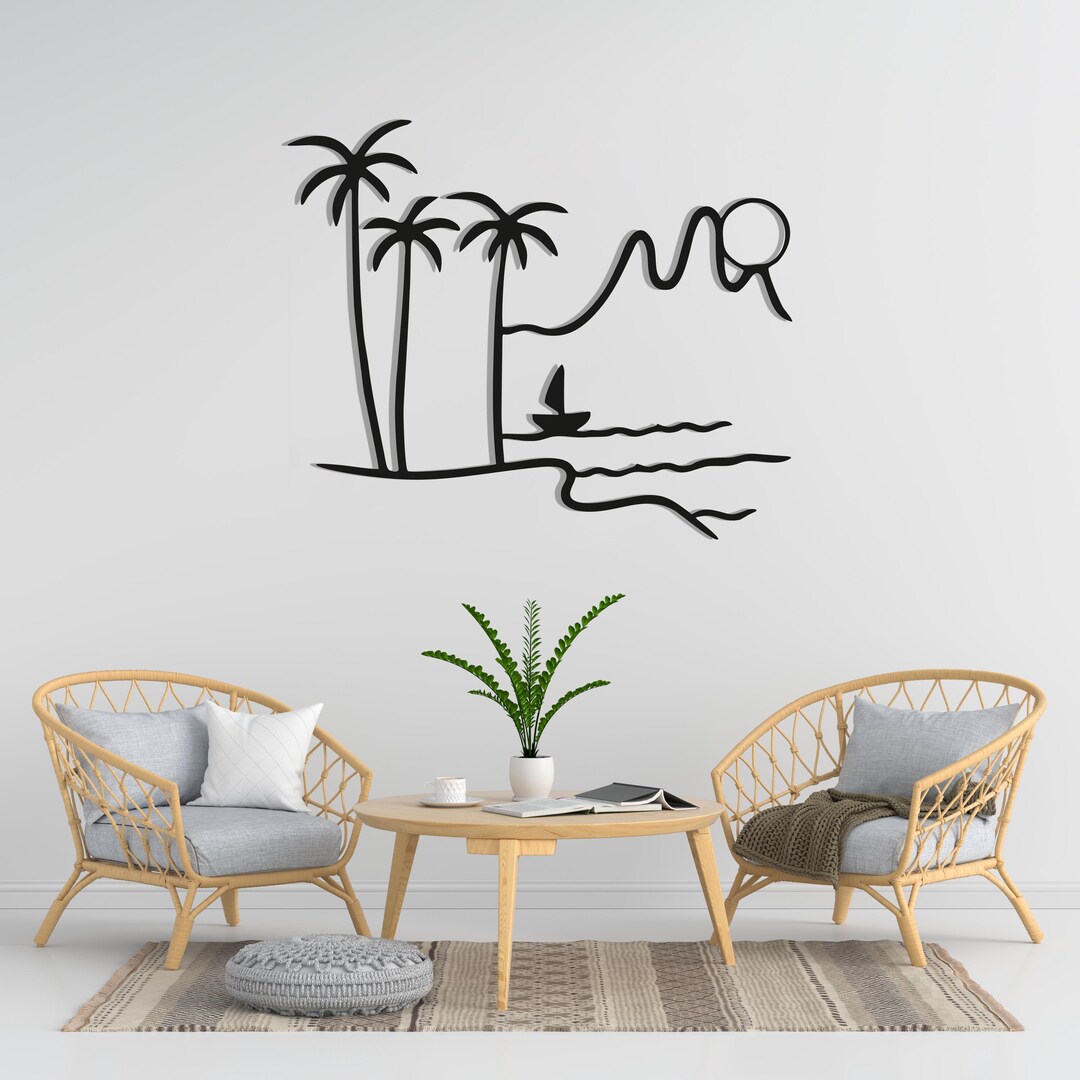 Beach Scene Metal Wall Art, Palm Tree Wall Decor, Wall Art, Tropical ...