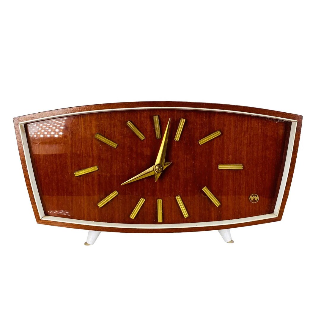 Weimar Table Clock GDR | Wooden Case & Brass Hands | Curved Shape ...