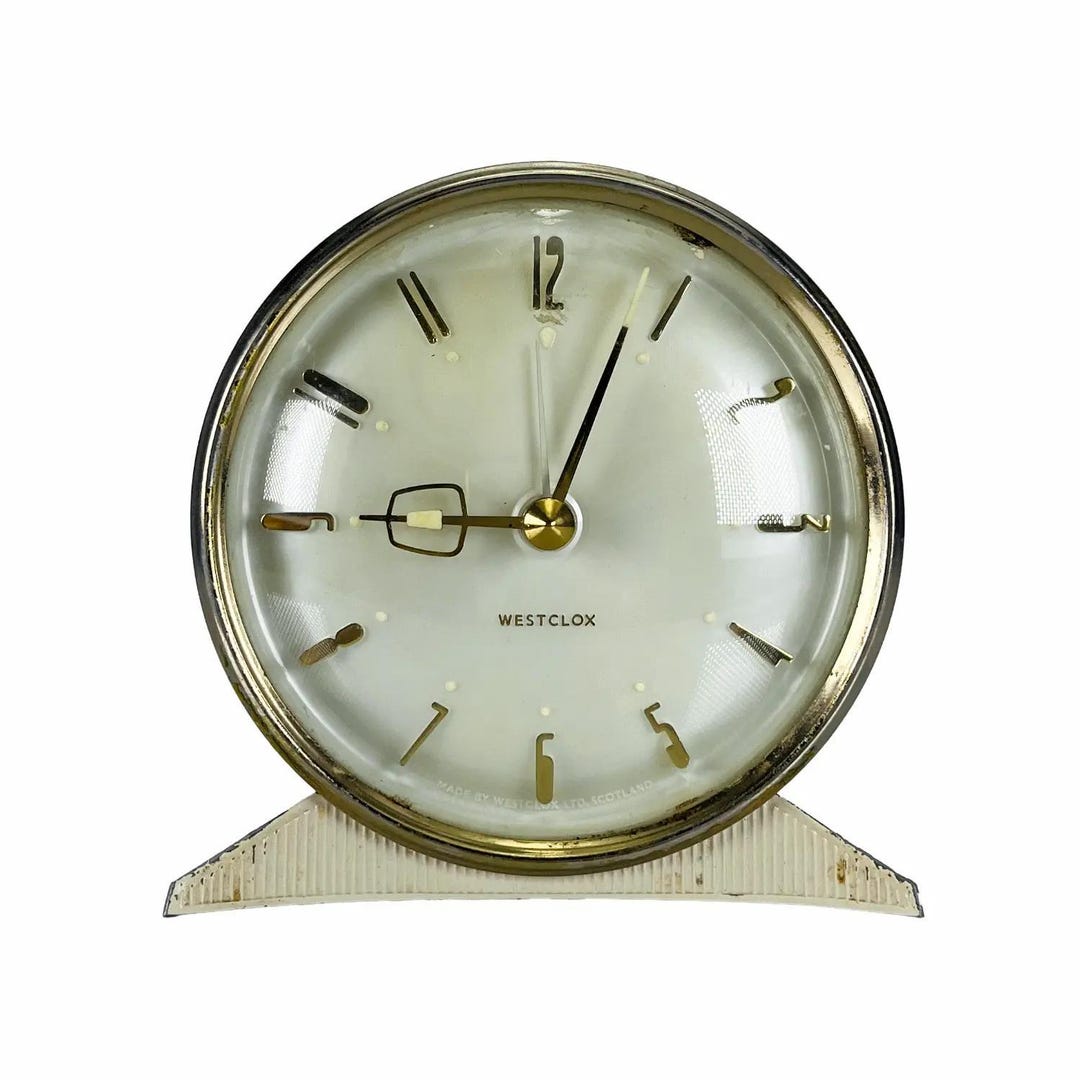 WESTCLOX Vintage Alarm Clock | White & Gold | Made in Scotland | Mid ...
