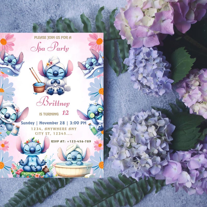 Stitch Spa Party Invitation | Pastel Slumber Party, Editable (digital ...
