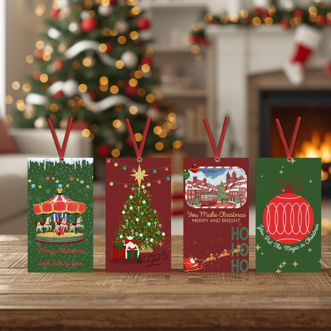 4 Piece Christmas Mini Card Template, Watercolor Tree, Bucket List ...