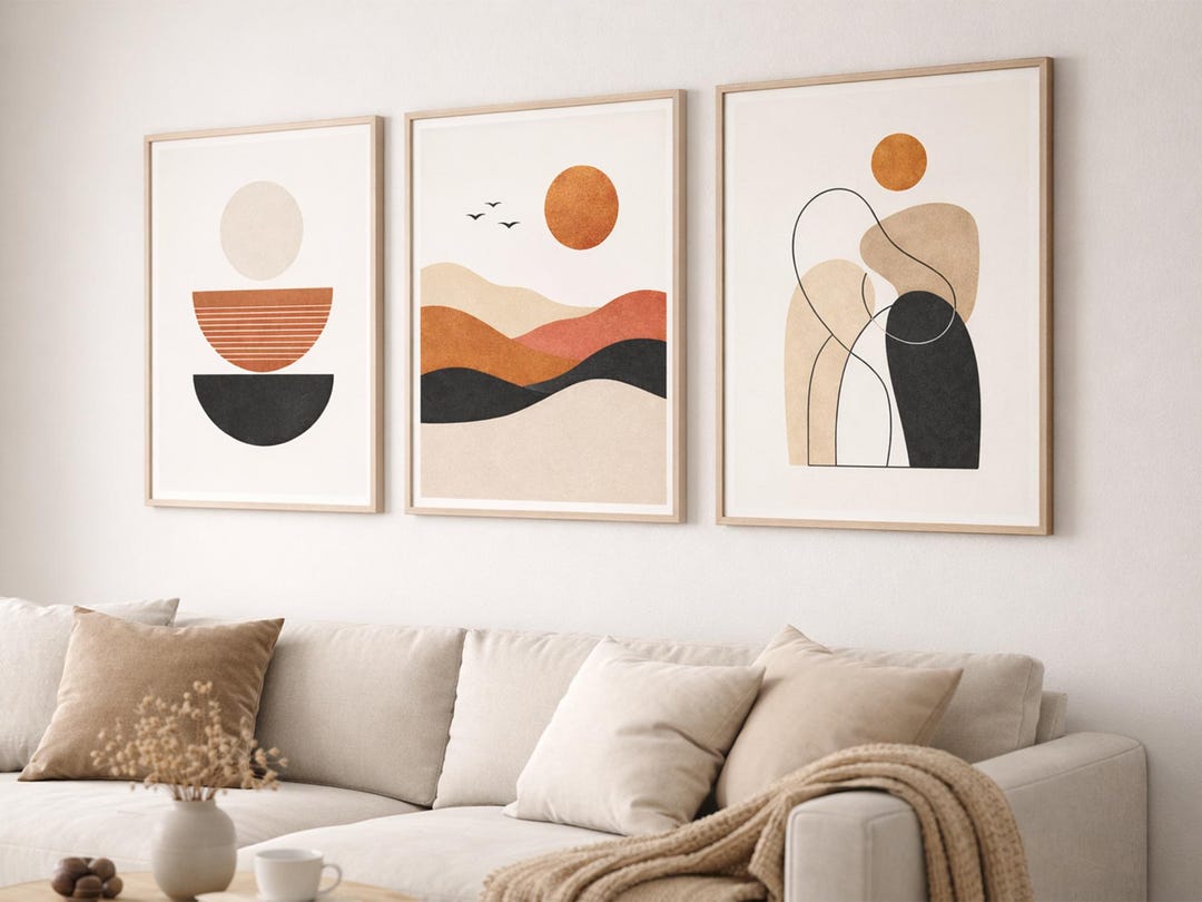 Set of 3 Minimalist Abstract Wall Art Prints – Modern Neutral Boho Art ...
