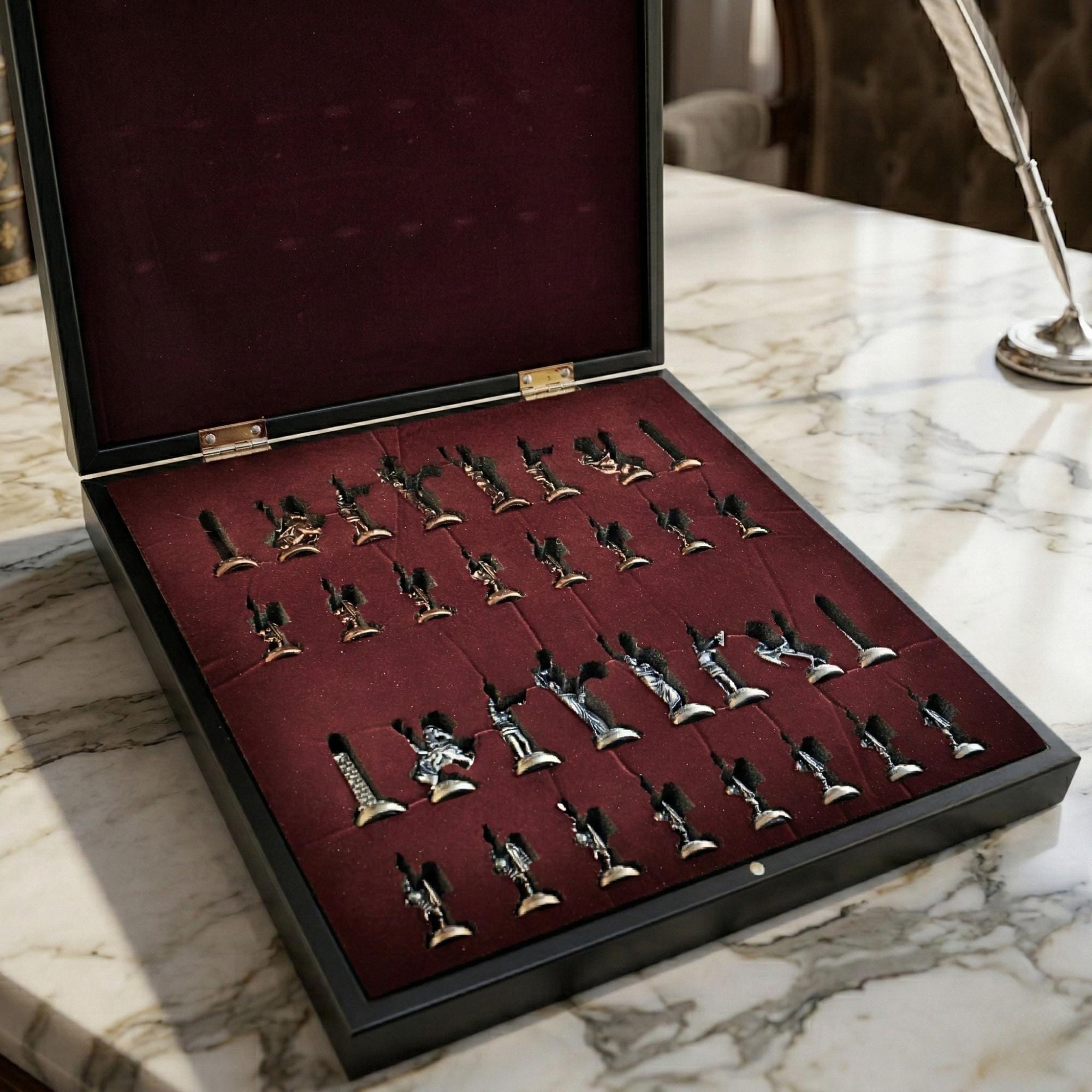 Luxury Greek Mythology Chess Set, Heavy Metal Figures on Marble Pattern ...