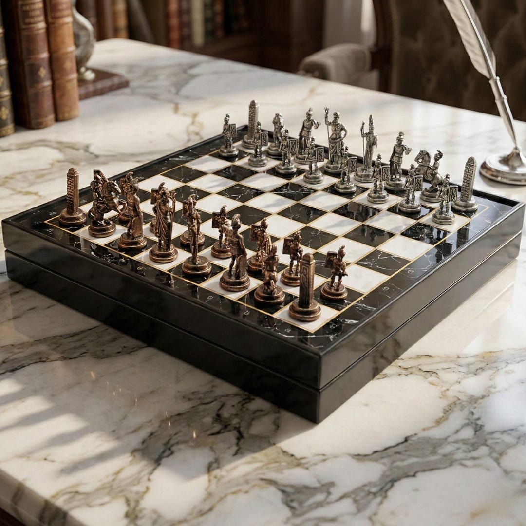 Luxury Greek Mythology Chess Set, Heavy Metal Figures on Marble Pattern ...