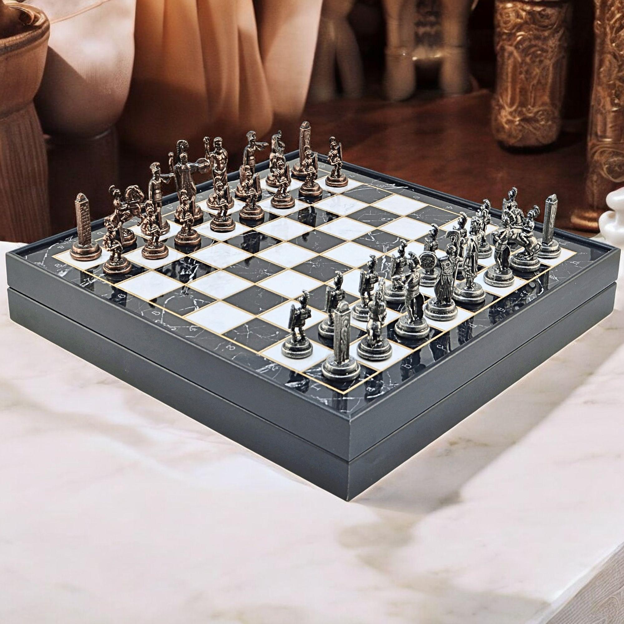 Luxury Greek Mythology Chess Set, Heavy Metal Figures on Marble Pattern ...