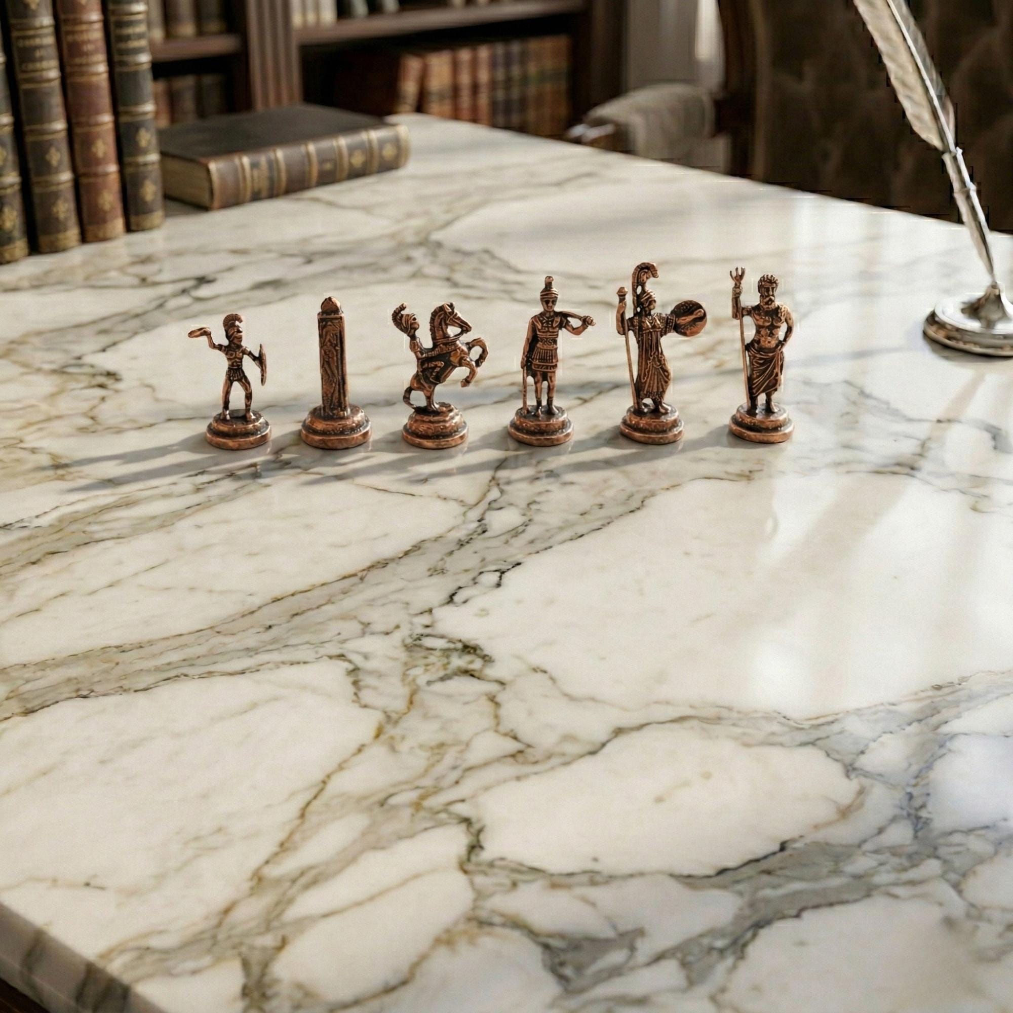 Luxury Greek Mythology Chess Set, Heavy Metal Figures on Marble Pattern ...