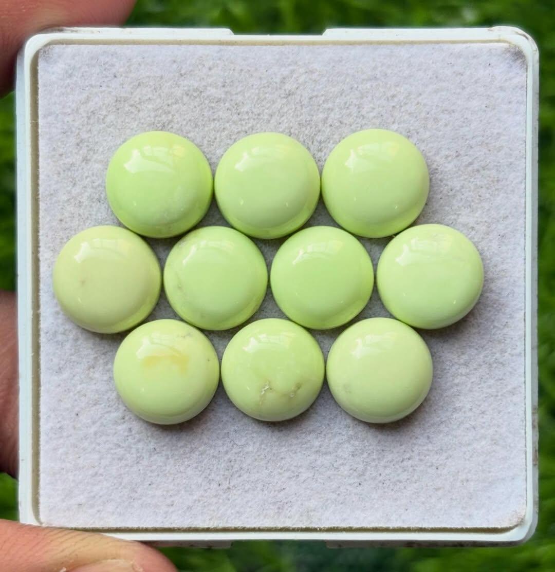Natural Lemon Chrysoprase Round Cabochons - Loose Gemstone 10 Pieces ...