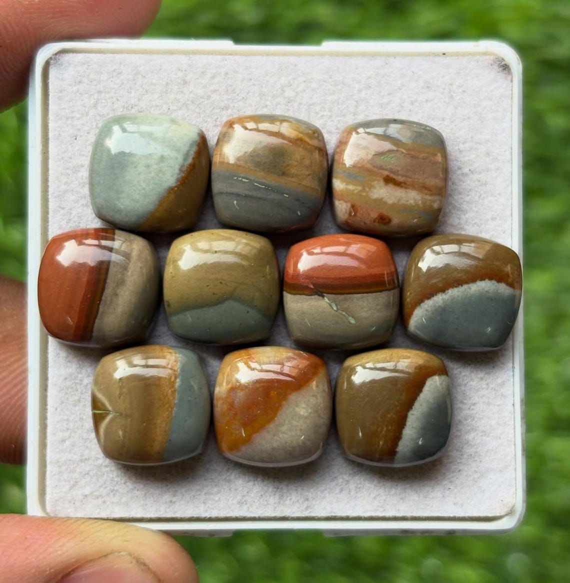 Natural Polychrome Jasper Cushion Cabochons - Loose Gemstone 10 Pieces ...