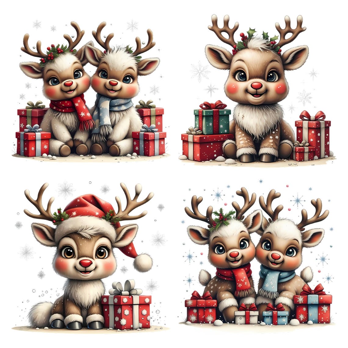Whimsical Christmas Reindeer Clipart Set – Cozy Holiday Characters, PNG ...