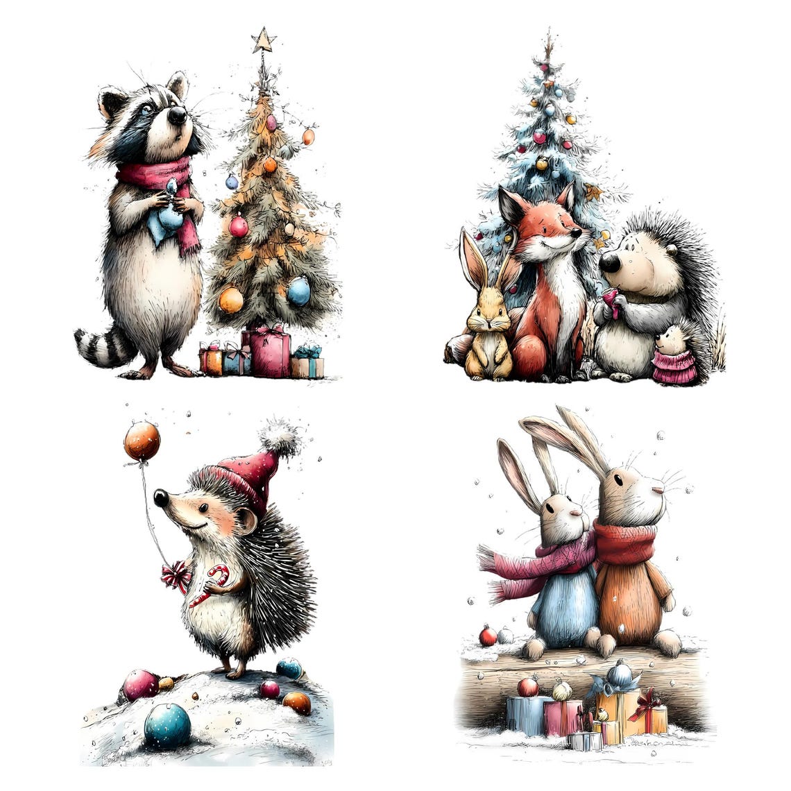 Christmas Woodland Animals Clipart | Cute Forest Animal PNG | Winter ...