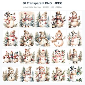 Whimsical Snowman Clipart Set | 30 Festive Christmas PNG Graphics ...