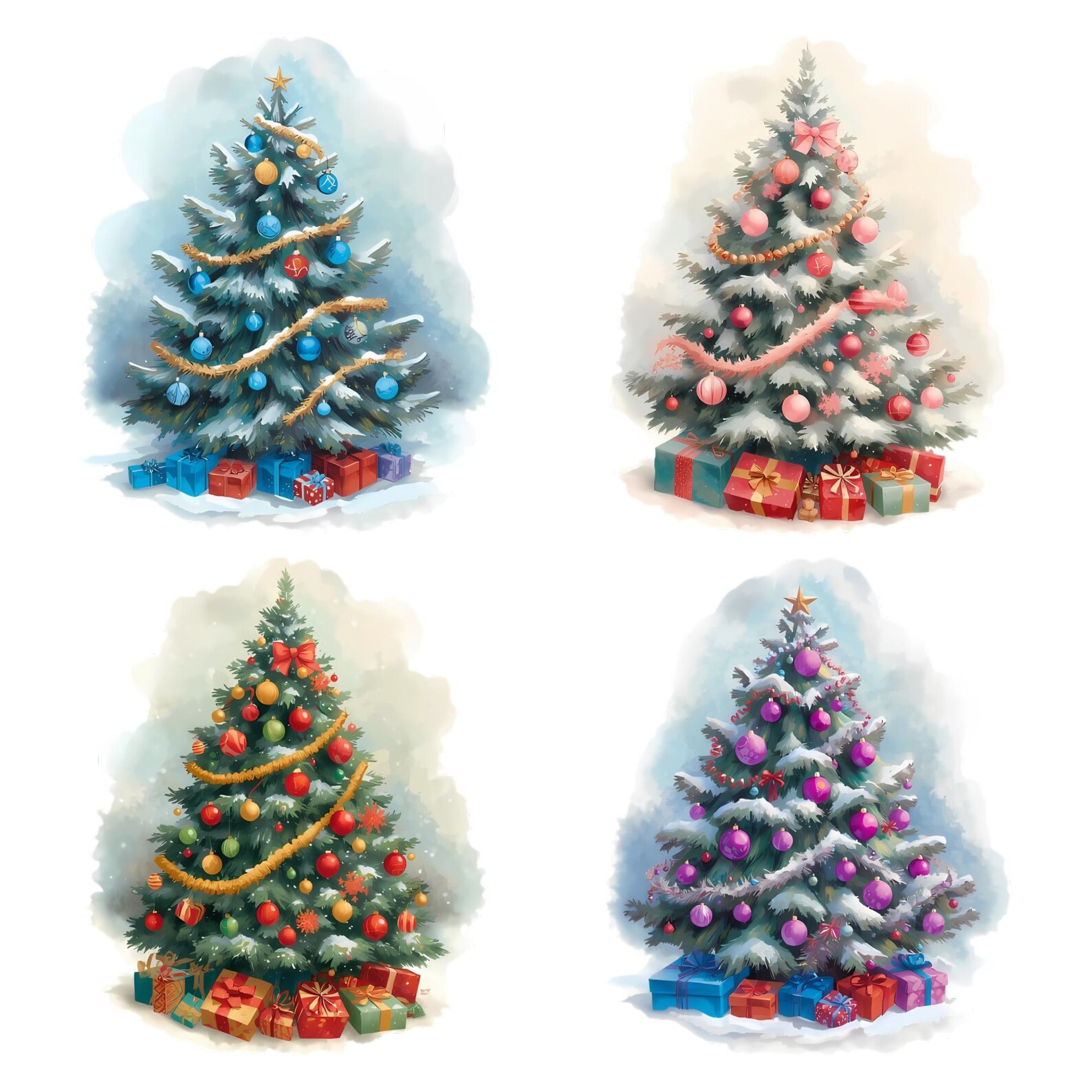 Watercolor Christmas Tree Clipart Set | 25 Festive Holiday Trees ...