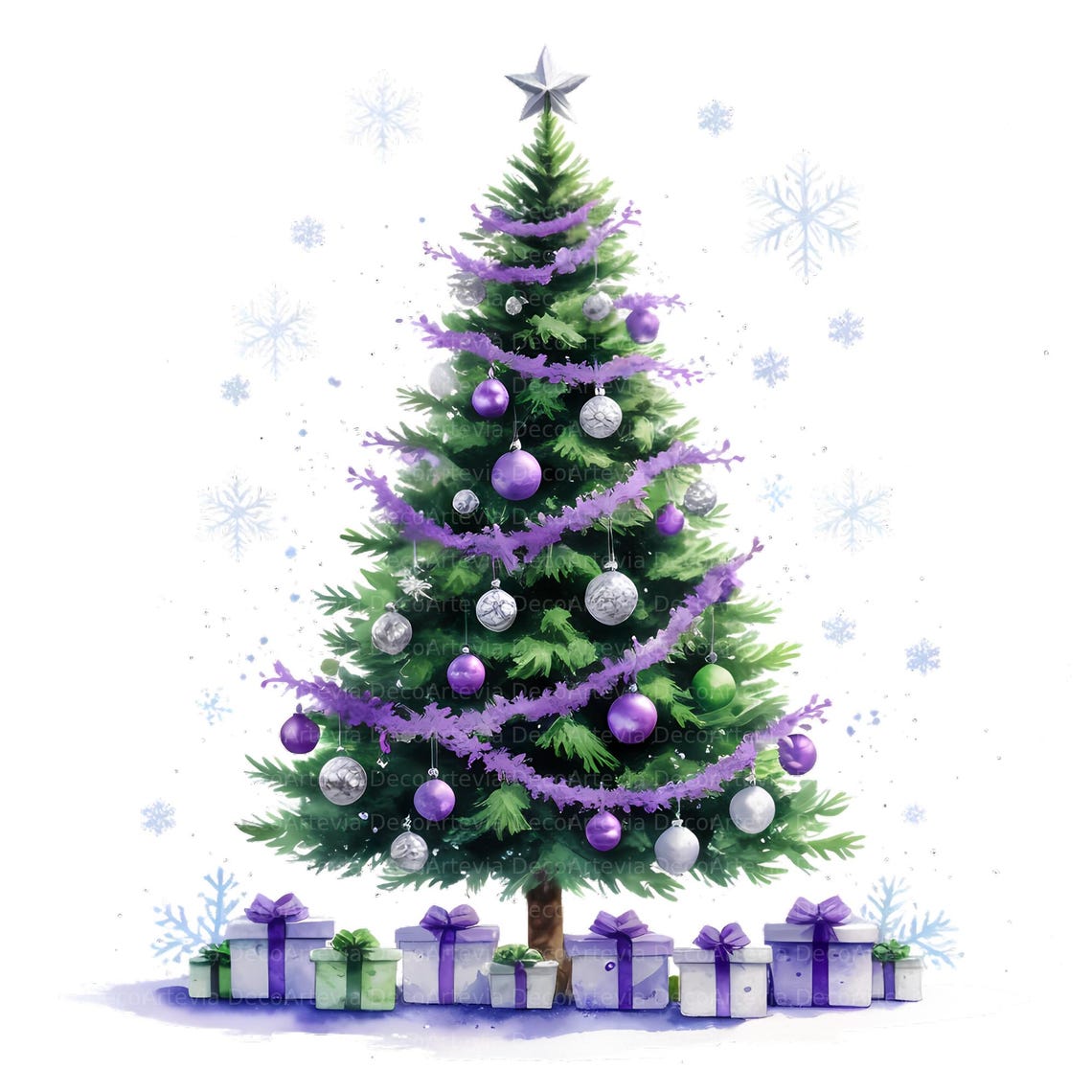 Watercolor Christmas Tree Clipart | Festive Holiday PNG JPEG (digital ...