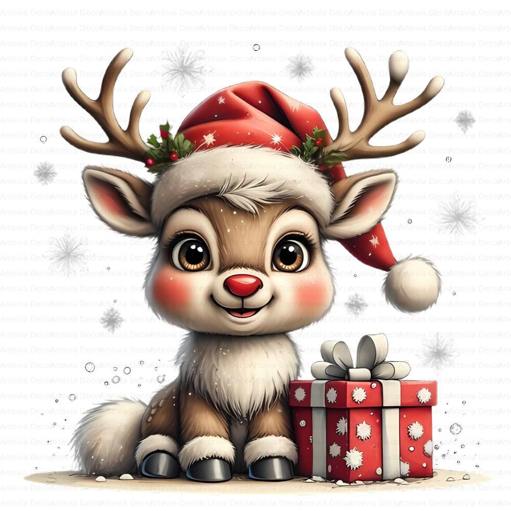 Whimsical Christmas Reindeer Clipart Set – Cozy Holiday Characters, PNG ...