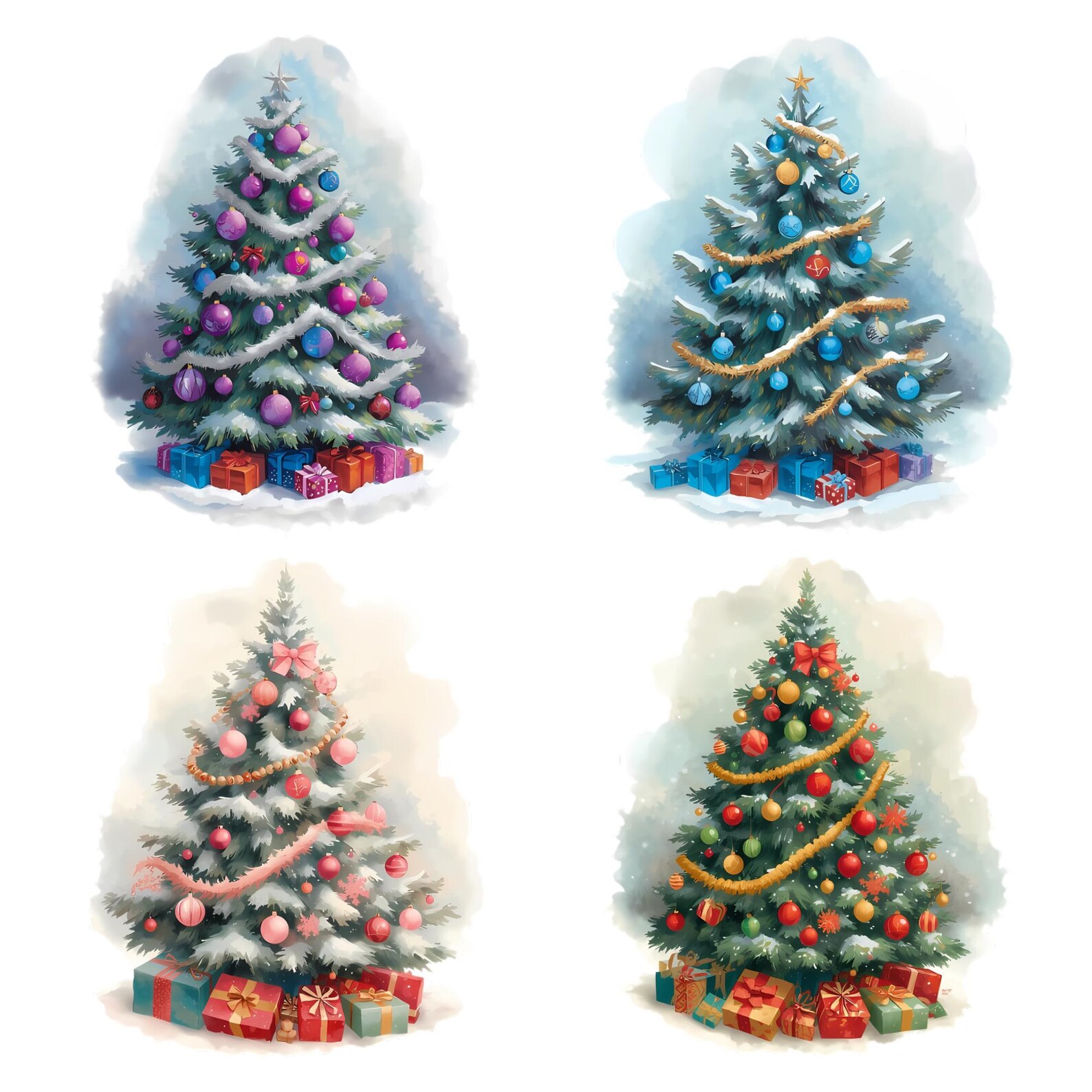 Watercolor Christmas Tree Clipart Set | 25 Festive Holiday Trees ...