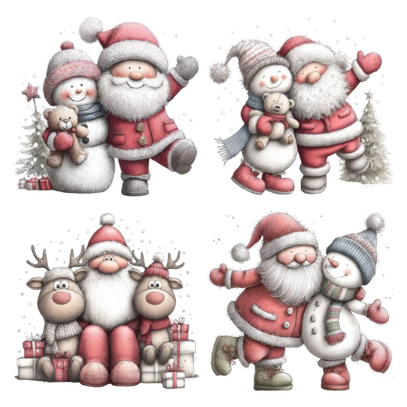 Santa and Friends Christmas Clipart | Cute Whimsical Santa, Reindeer ...