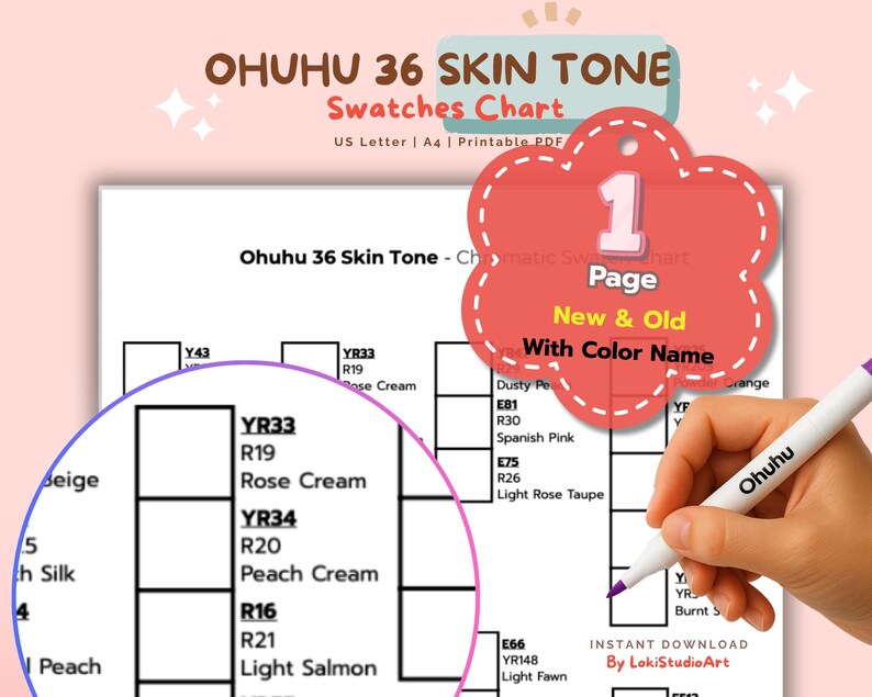 Ohuhu 36 Skin Tone Swatch Chart Printable | A4 & US Letter | Marker ...