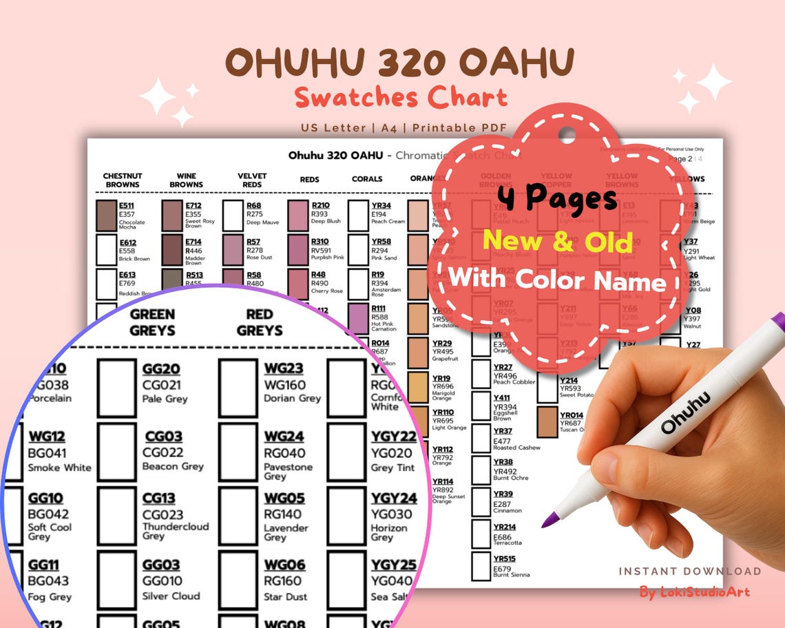 Ohuhu 320 Oahu Swatch Chart: New & Old Codes (PDF) - Etsy