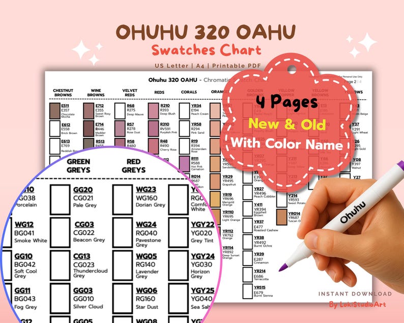 Ohuhu 320 Oahu Swatch Chart: New & Old Codes (PDF) - Etsy