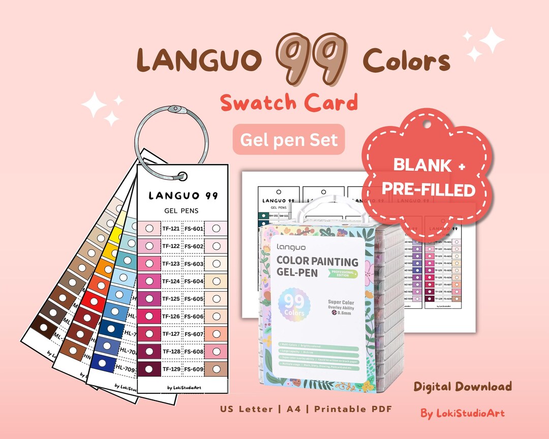 Languo 99 Colors Gel Pen Swatch Card Printable PDF | Blank & Pre-filled ...