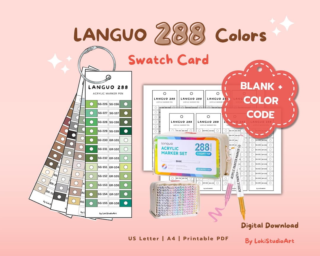 Languo 288 Colors Swatch Card Printable | Acrylic Marker Color Chart ...