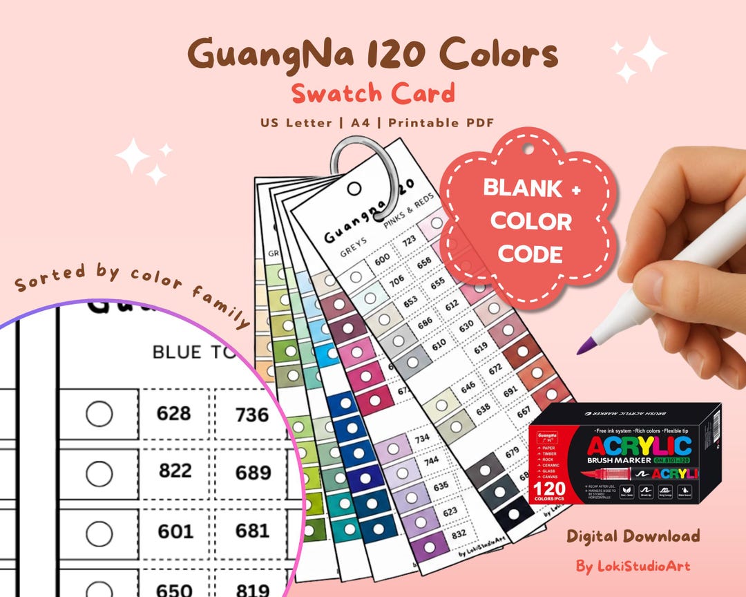Guangna 120 Colors Swatch Card | Printable Marker Color Chart | Acrylic ...