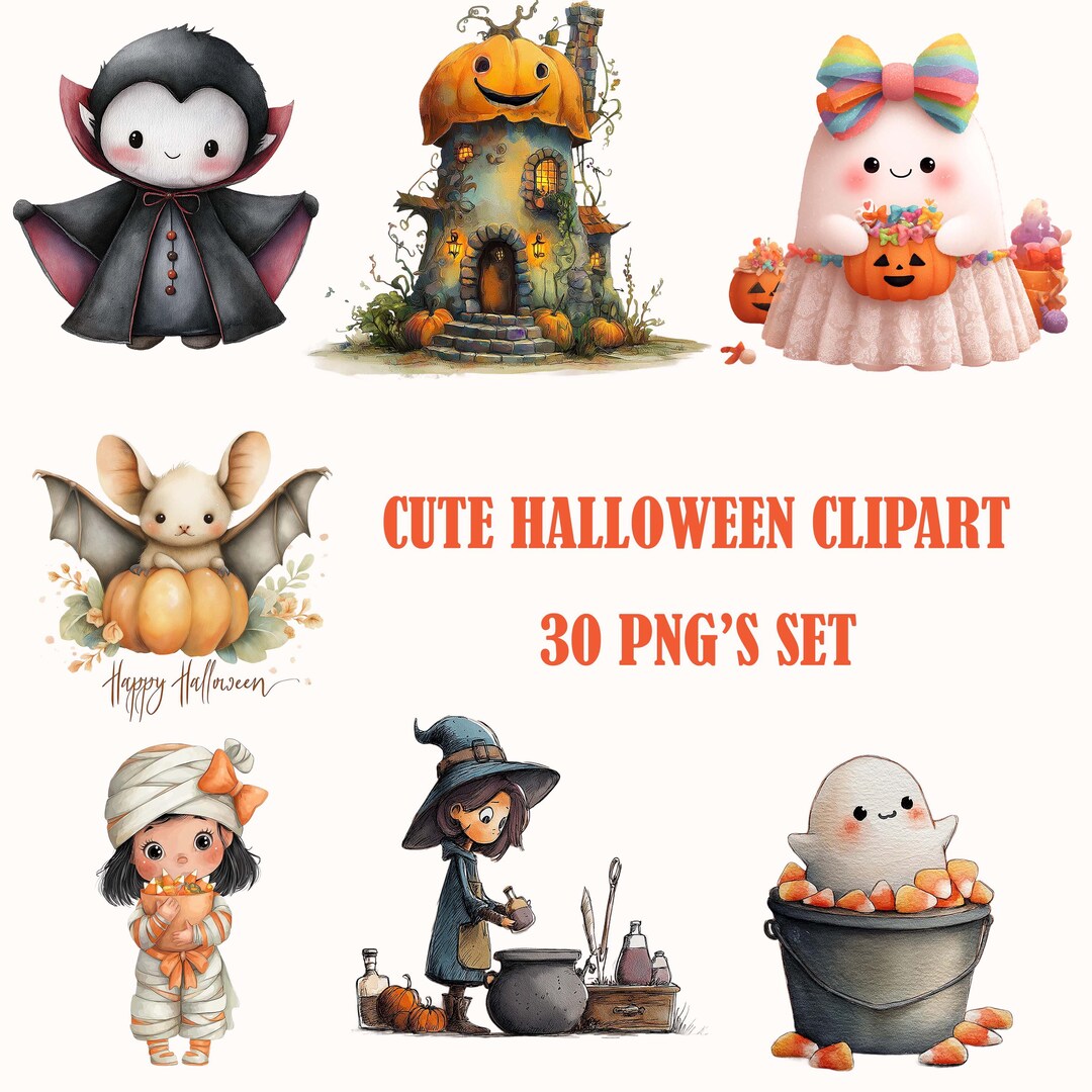 Cute & Spooky Halloween Clipart Set | Cute Halloween PNG Stickers and ...