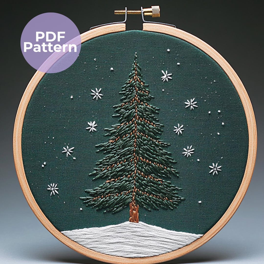 Snowy Christmas Tree Hand Embroidery Pattern for a 3–8” Hoop - Etsy