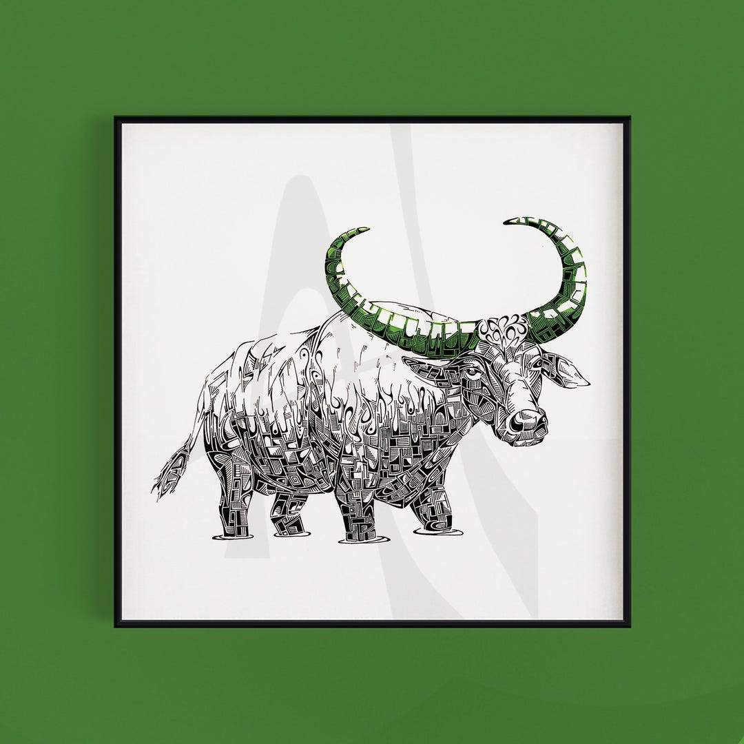 Carabao Art Print: Fine Line Animal Drawing, Wildlife Wall Art - Etsy