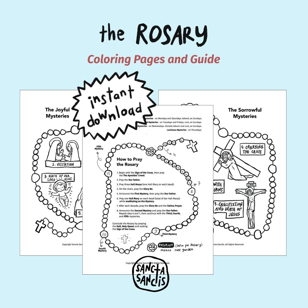 Rosary: Printable Coloring Page and Pray Catholic Activity for Kids ...