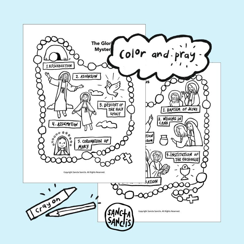 Rosary: Printable Coloring Page and Pray Catholic Activity for Kids ...