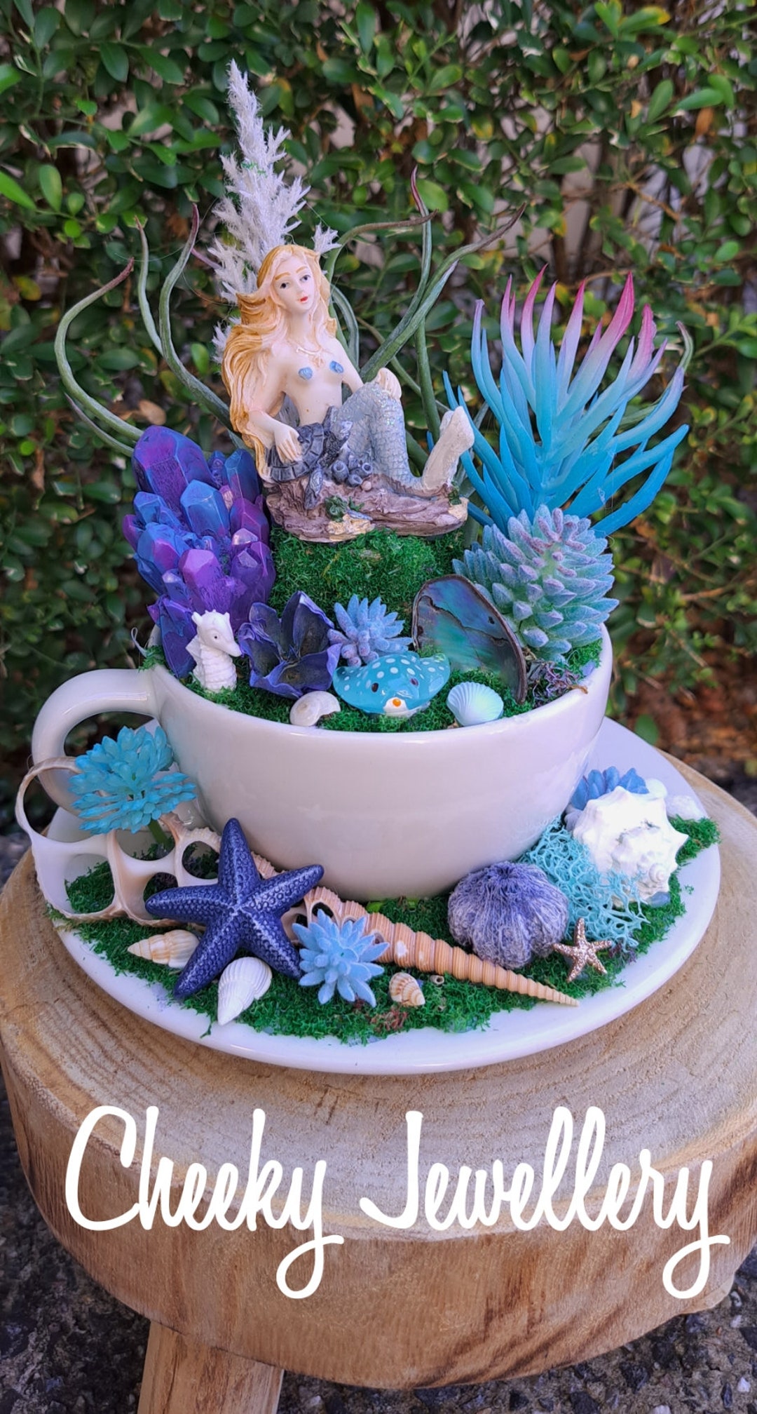 Teacup Mermaid Themescapes Garden With Shells Acrylic Star Fish, Resin ...