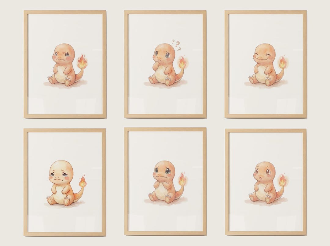 Pokémon Charmander Emotions Nursery Wall Art Bundle, 6 Printable ...