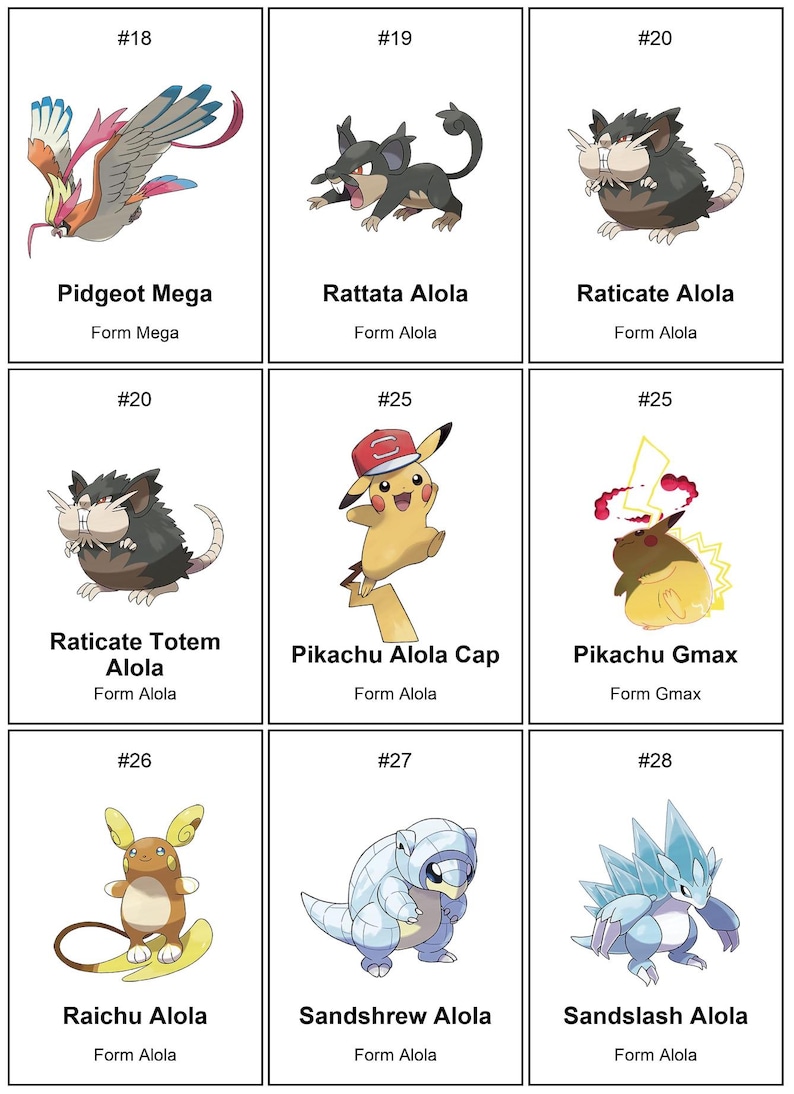 Pokémon National Pokédex Add-on: Regional Forms & Evolutions Printable ...