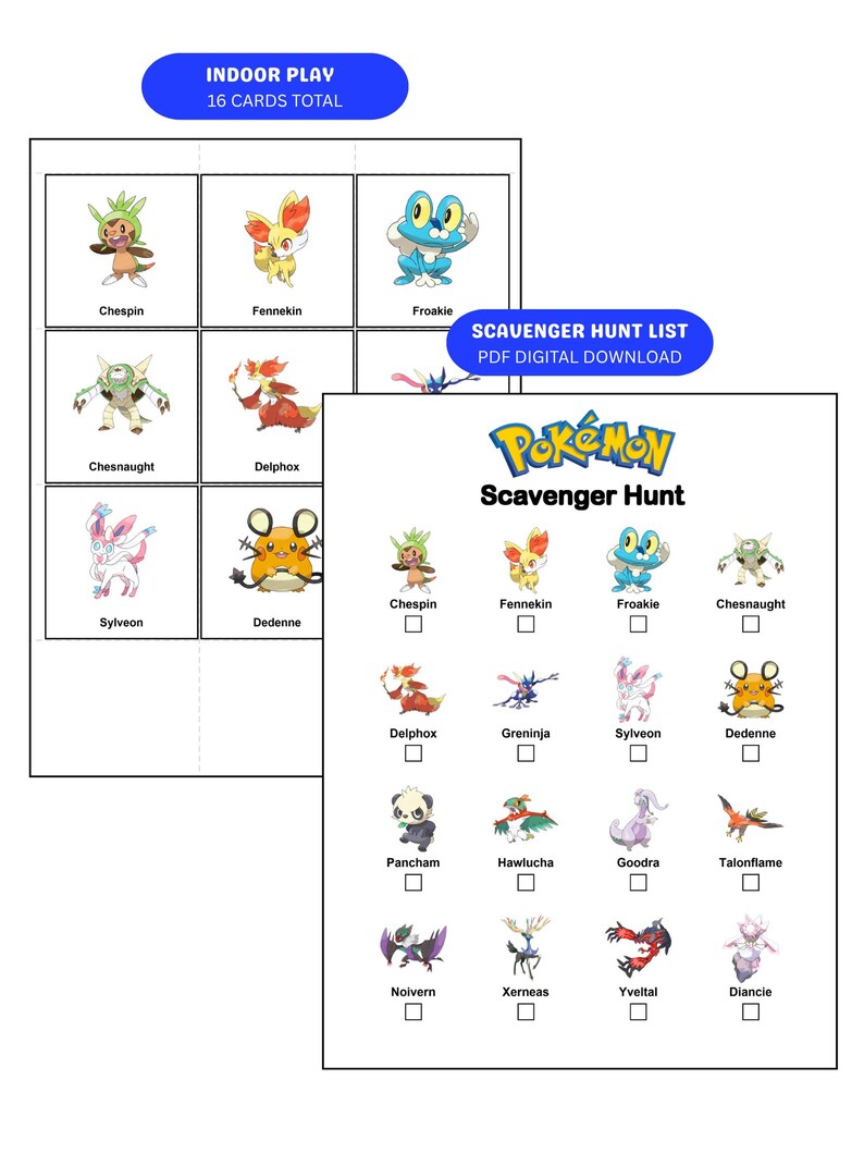 Pokémon (gen 6) Scavenger Hunt Printable for Kids, Catch 'em All Game ...