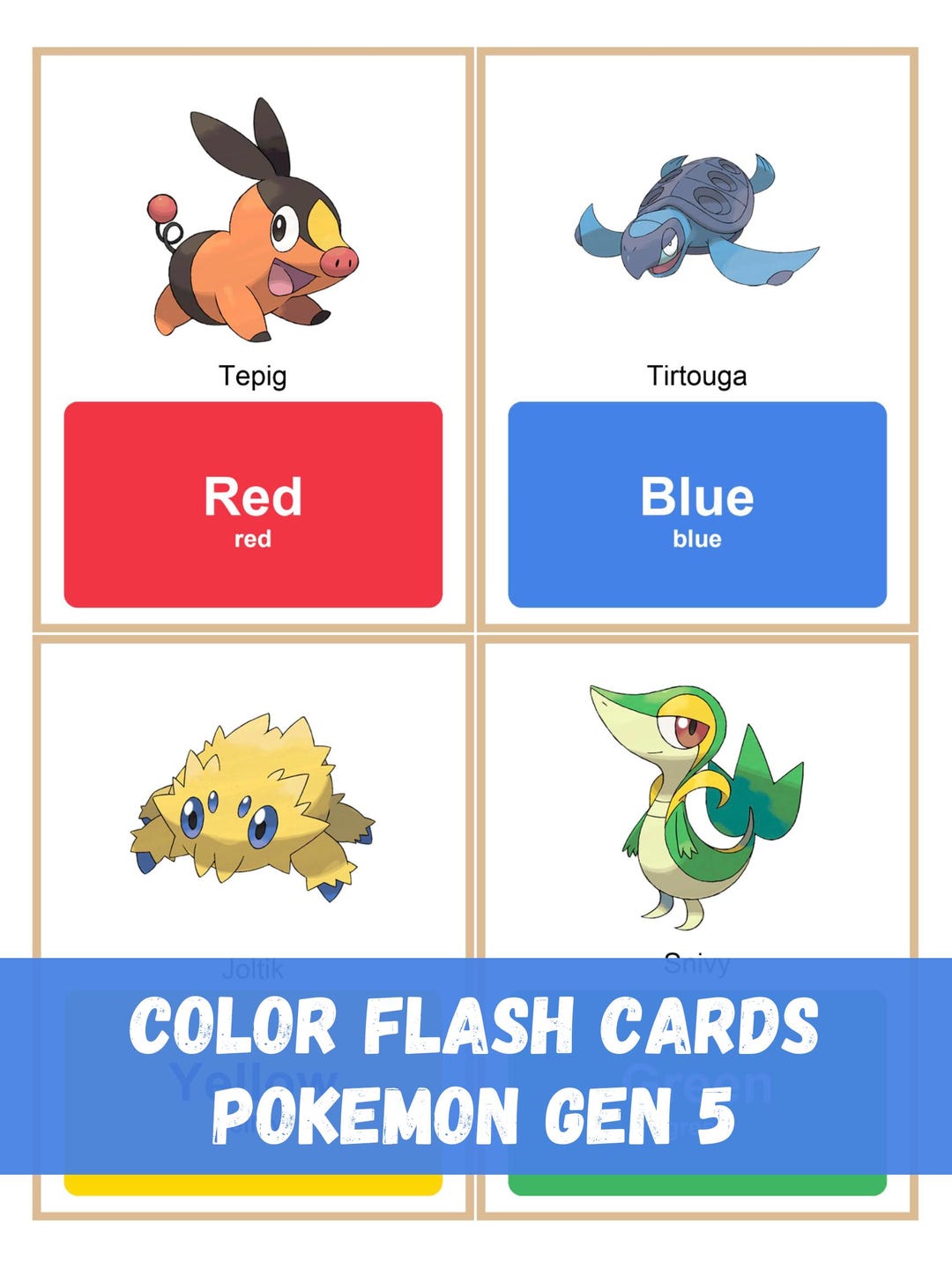 Pokémon Colors Flash Cards Gen 5 Printable, Color Matching Cards for ...