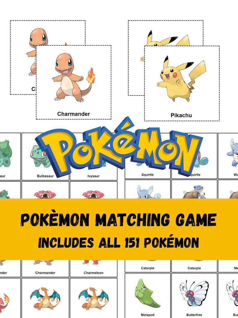 Pokémon Matching Memory Game for Kids: All 151 Gen 1 Kanto Pokemon ...