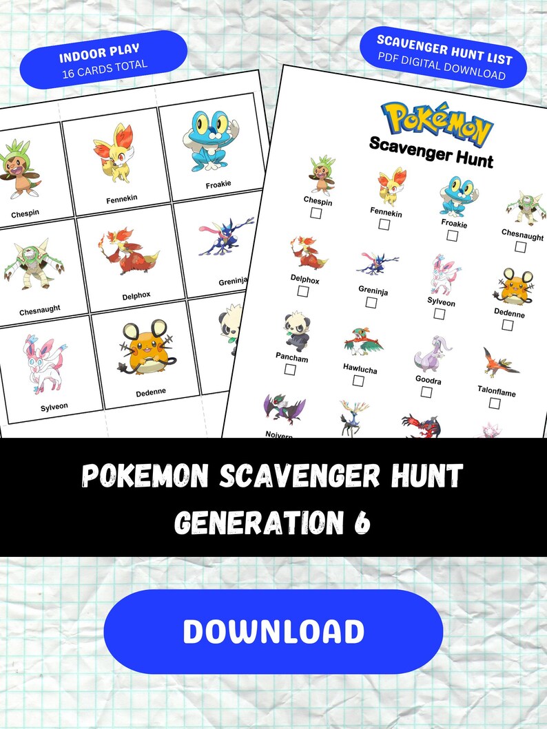 Pokémon (gen 6) Scavenger Hunt Printable for Kids, Catch 'em All Game ...
