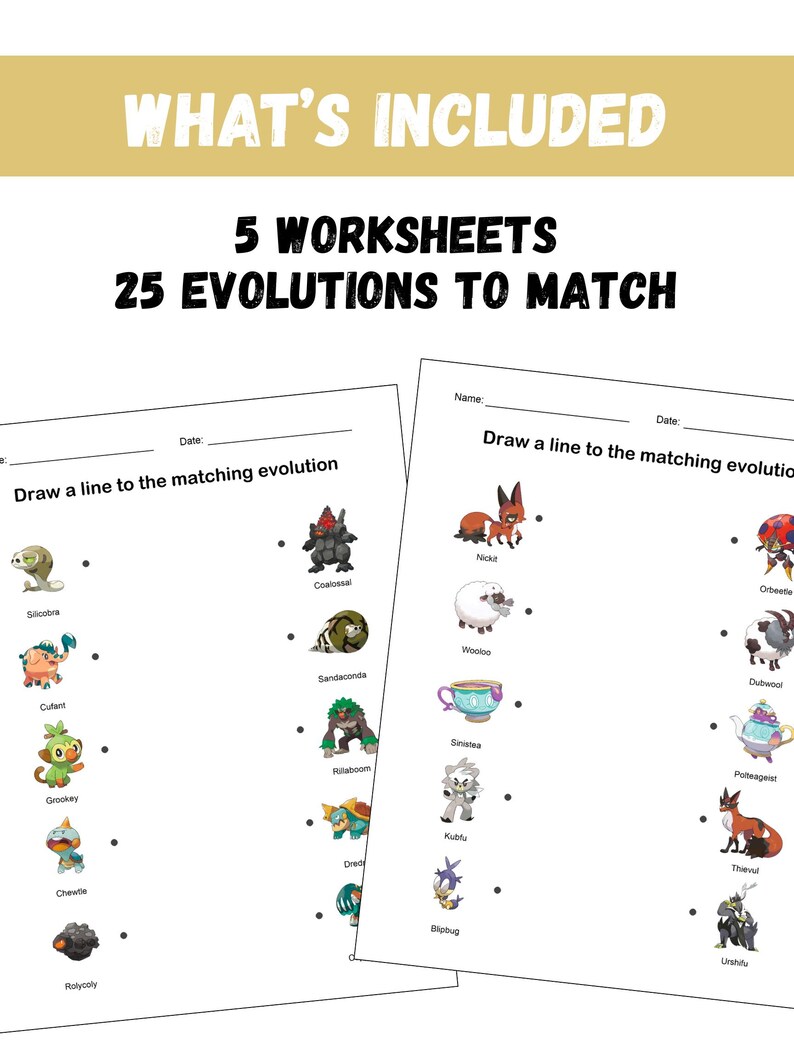 Pokémon Evolution Matching Worksheet Gen 8 Printable Activity Kids Classroom Homeschool PDF - Etsy