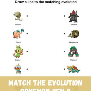 Pokémon Evolution Matching Worksheet Gen 8 Printable Activity Kids ...