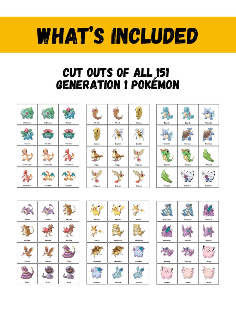 Pokemon Matching Game: All 151 Gen 1 Kanto Pokemon Cards (digital ...
