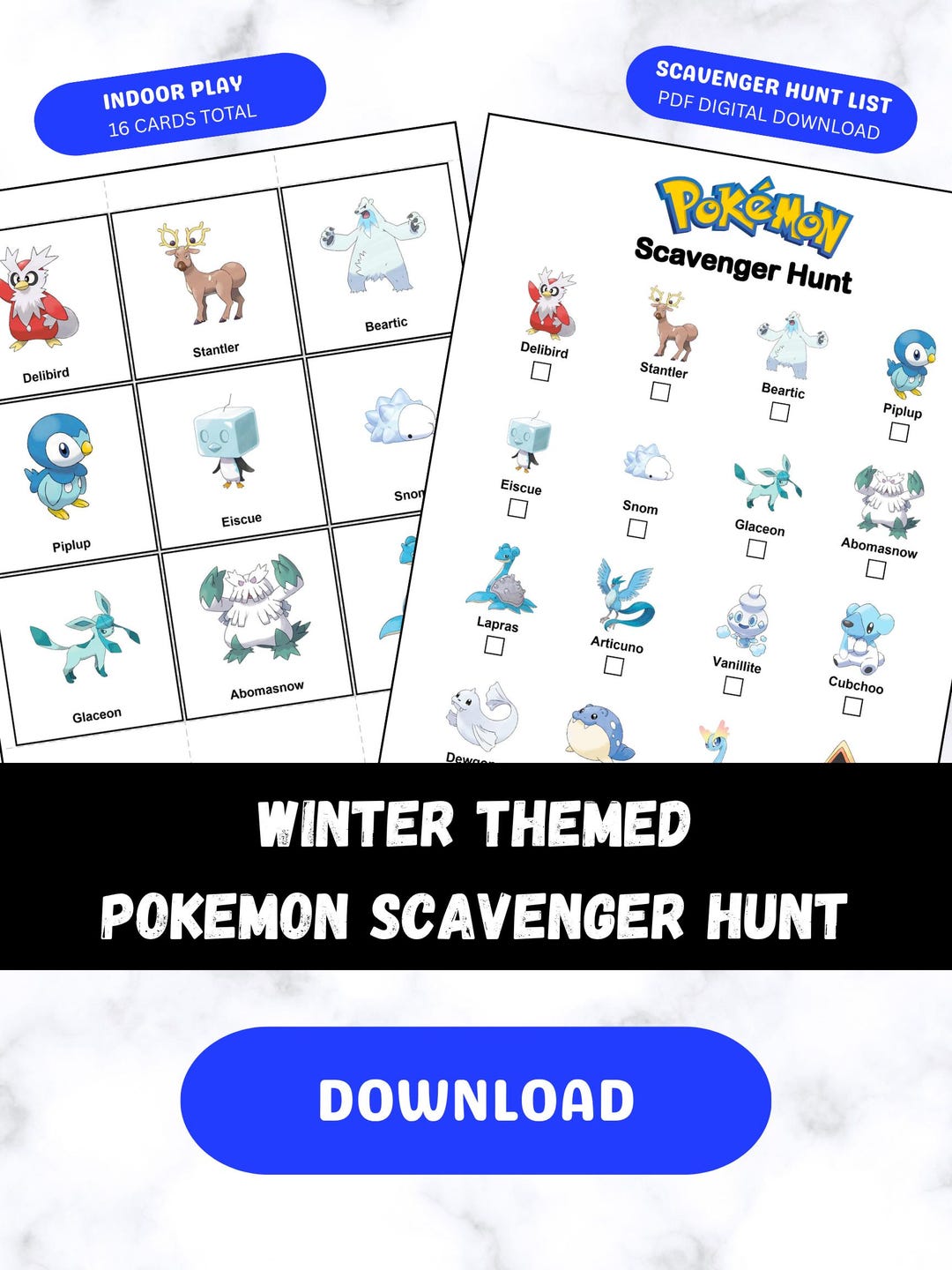 Winter Theme Pokémon Scavenger Hunt Printable for Kids, Set of 16, Fun ...