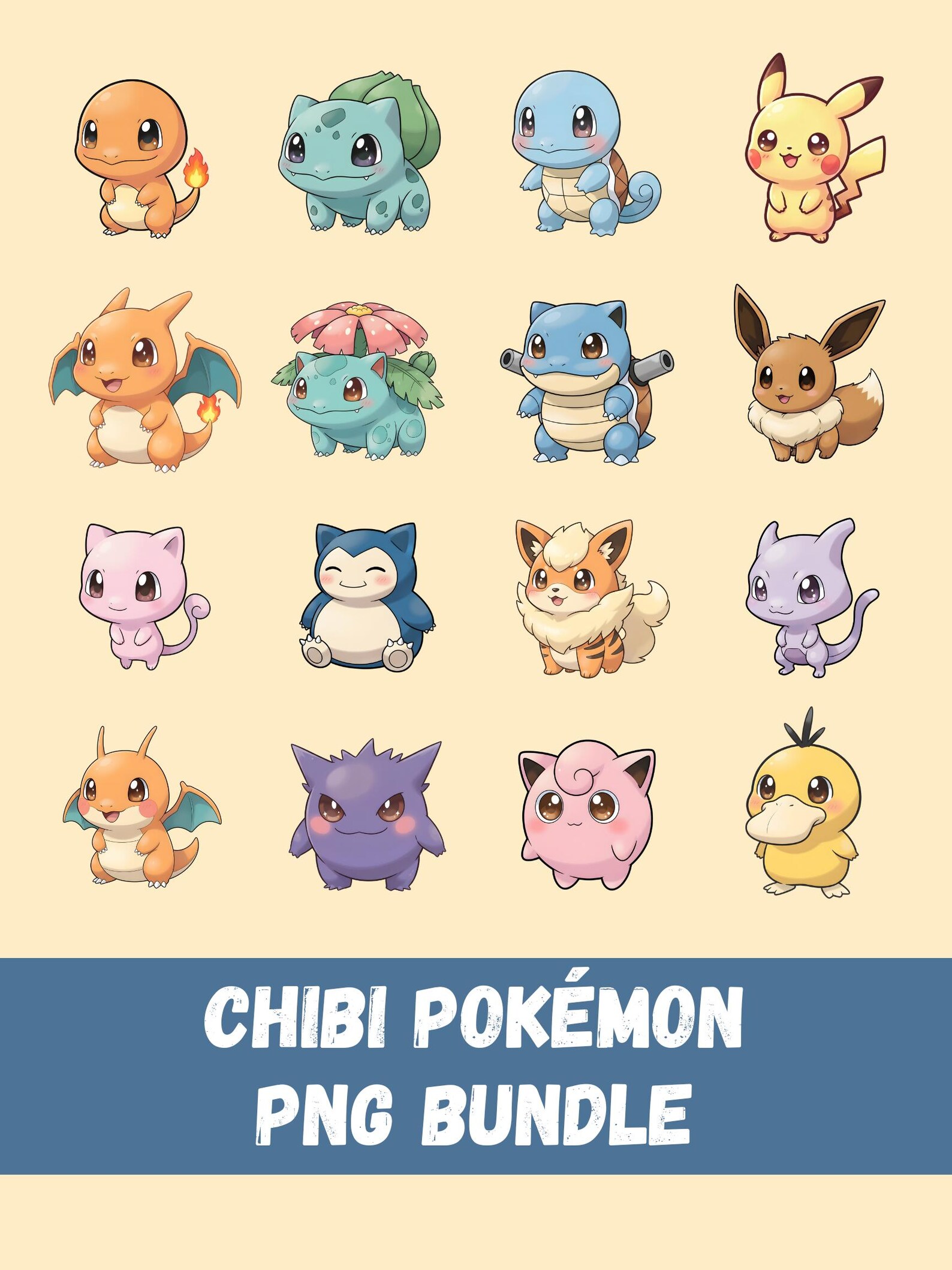 Pokémon PNG Bundle, 16 Popular Pokémon, Chibi Cute Kawaii Clipart ...