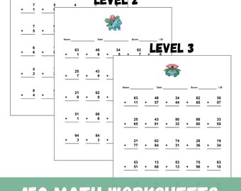 Pokemon Addition Worksheets, Levels 1 to 3, Kindergarten to 3rd Grade ...